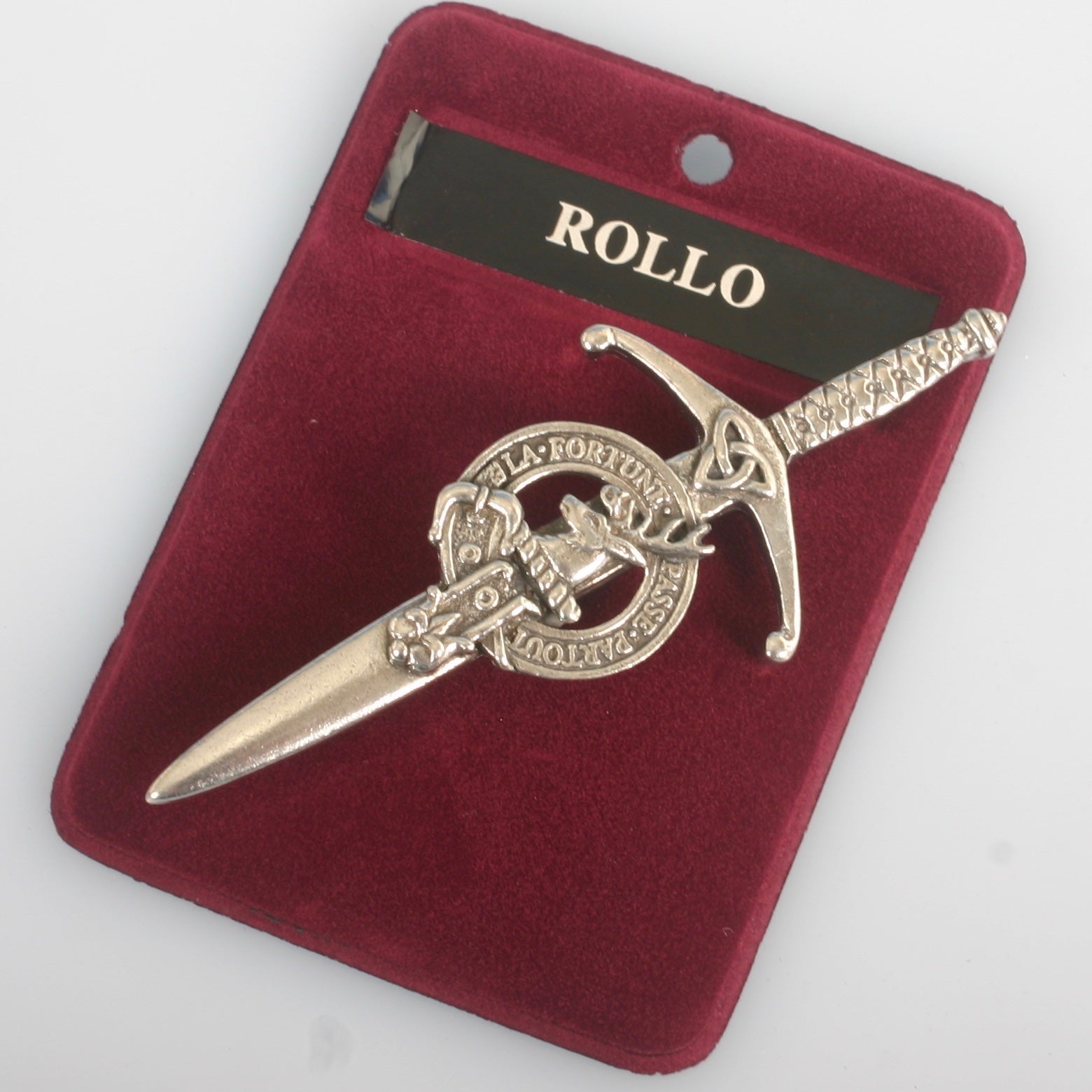 Clan Crest Pewter Kilt Pin with Rollo Crest