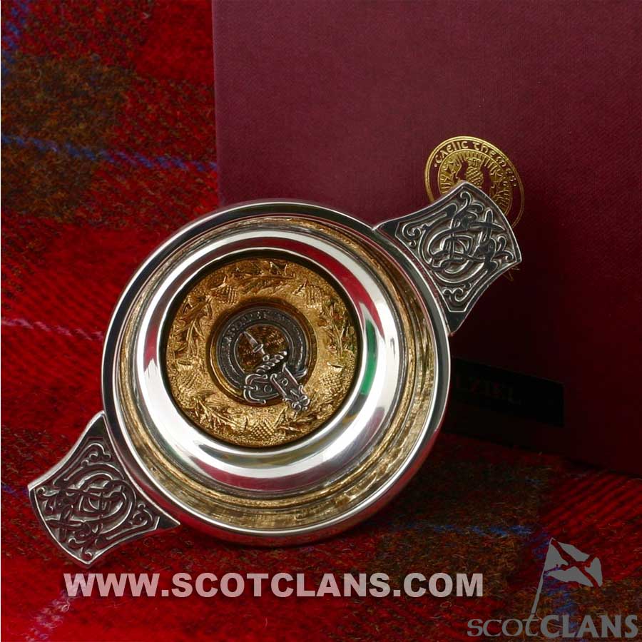Dalziel Clan Crest Quaich with Gold Trim